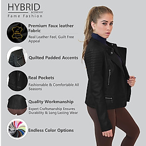 Olivia Miller Womens Faux Leather Zip Up Moto Biker Jacket JK5207S Black Medium