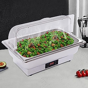 Electric Chafing Dish, 14QT 600W 110V Electric Chafing Dish Stainless Steel Buffet Food Warmer w/Food Tray & Clip for Restaurants Hotels(B)