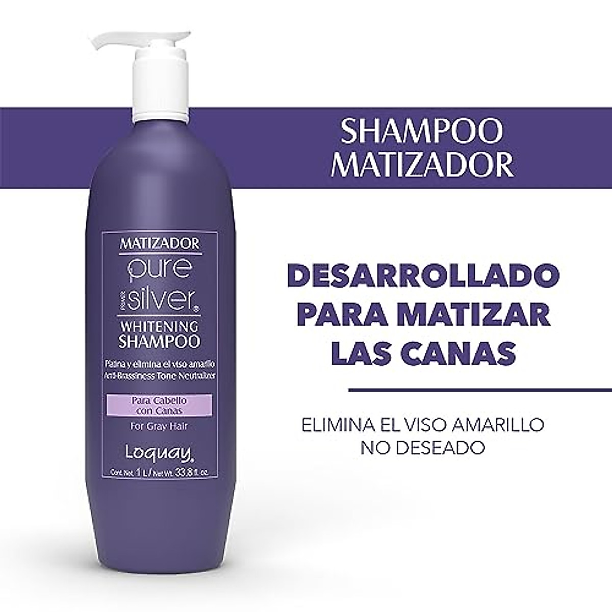 Loquay Matizador PURE SILVER Primer Whitening Shampoo 1L/ Net Wt 33.8 Oz