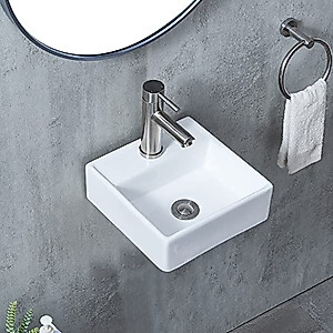 Friho 11×11×4 inch Small Sinks for Tiny Bathrooms,Countertop Sink,Wall Mount Sink,White Corner Wall Mounted Bathroom Vessel Sink,Mini Rectangle Lavatory Porcelain Ceramic Washing Bathroom Vanity Sink