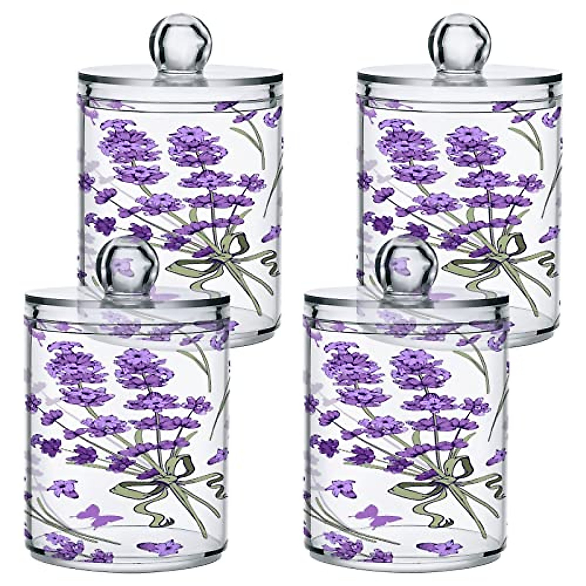 xigua Purple Flowers 2 Pack Qtip Holder Dispenser with Lid,Apothecary Jars Plastic Cotton Swabs Cans Clear Bathroom Storage Canister for Cotton Ball, Cotton Swab, Cotton Round Pads, Floss389