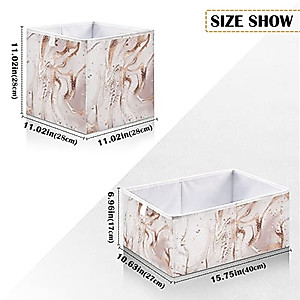 Rose Gold Marble Storage Bins Cubes Storage Baskets Fabric Foldable Collapsible Decorative Storage Bag with Handles for Shelf Closet Bedroom Home Gift 11" x 11" x 11"