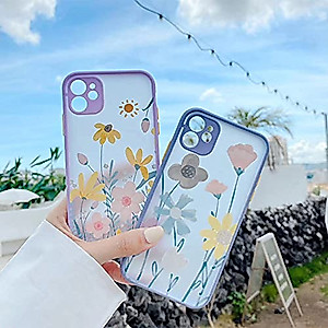 Ownest Compatible for iPhone 11 Case for Flower Clear Frosted PC Back Floral Girls Woman and Soft TPU Protective Silicone Slim Case for iPhone 11-Taro Purple