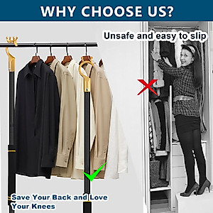 Greeily High Reach Garment Hook, 31" to 61" Clothing Hook Pole for Hanging Clothes Closet Bird Feeder Flowerpot Plants and Christmas Light Adjustment Extra Long with Sponge Handle (Yellow Head)