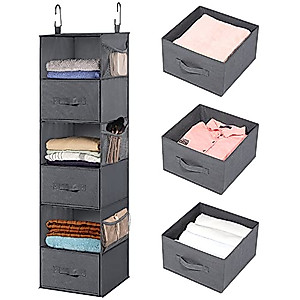 HAITRAL Hanging Closet Organizer - 6-Shelf Hanging Storage Shelves with 3 Drawers & Side Pocket - Multi-Function Foldable Cube Wardrobe for Home, Dorm, Apartment