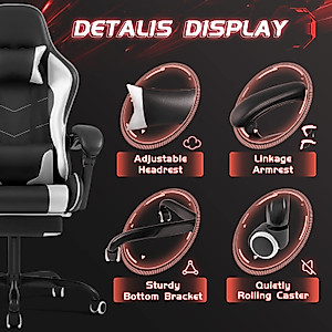 Shahoo Gaming Chair with Footrest and Massage Lumbar Support, Video Racing Seat Height Adjustable with 360°Swivel and Headrest for Office or Bedroom, Red and Black