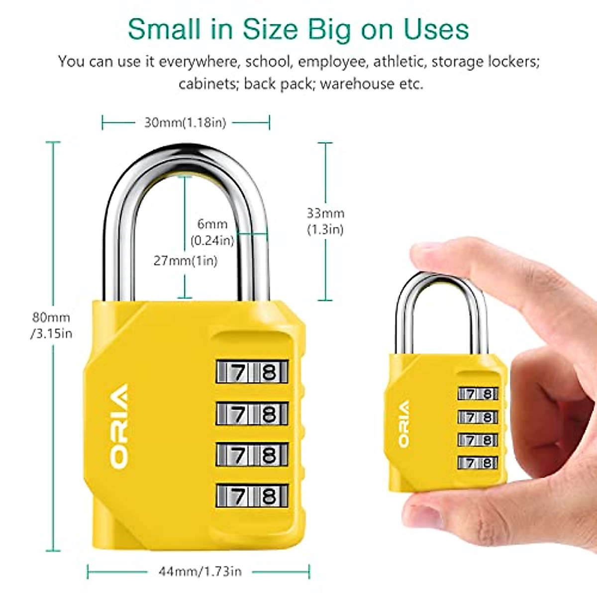 ORIA Combination Lock, (Newest)4 Digit Combination Padlock Set, Metal and Plated Steel Material for School, Employee, Gym or Sports Locker, Case, Toolbox, Hasp Cabinet and Storage, Black&Yellow, 2PCS