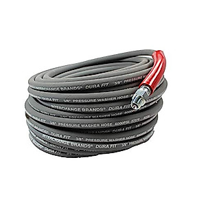 Interchange Brands 134-001053 3/8" x 100' 6000 PSI Threaded Gray Wrapped Cover Non-Marking Solid/Swivel Ends Super Oil Pressure Washer Hose