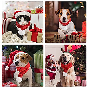 Cobee Christmas Dog Cat Santa Scarf, Dog Winter Knitted Scarf Pet Winter Neck Warmer Costume with White Pompom Ball Party Dressup Xmas Cute Decorate Gift Red (Medium)
