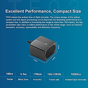 youyeetoo TF03-100 Long Range Lidar Sensor, 100m(328ft) Distance Measurement IP67 100Klux Rangefinder, for Industry, Rail Transit, Intelligent Parking Detection