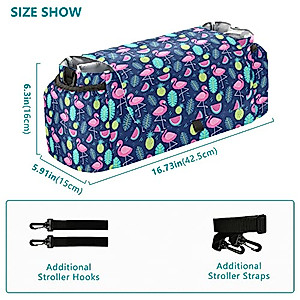 Sinestour Flamingo Stroller Organizer with Cup Holder Universal Stroller Organizer Bag Detachable Shoulder Strap Stroller Accessories for Diaper Snacks Keys Toys Fit All Baby Stroller