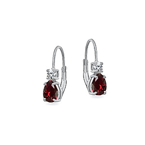 Ruby Earrings for Women Sterling Silver 7x5mm Teardrop Synthetic Rubys and CZ Dainty Leverback Red Drop Earring for Bridesmaids
