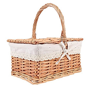 Cabilock Picnic Baskets Woven Baskets with Handles Picnic Storage Basket with Lid Farmhouse Ornaments Crafts for Outdoor Picnic Wedding Party Favors Decoration (White) Simple Picnic Basket