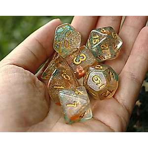Dice DND Polyhedral Dice RPG Dice for Dungeons and Dragons,Pathfinder,MTG,D&D,Role Playing Game Orange Green Transparent Dice with Color Changing Glitter