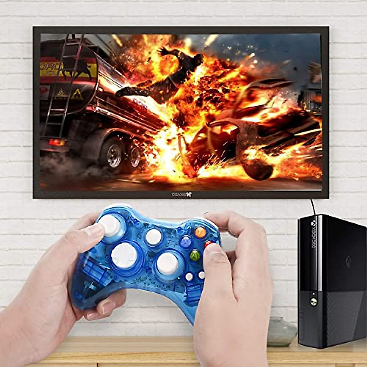 kosiwun 2.4GHZ Wireless Controller for Xbox 360 Controller, Wireless Remote Joystick Gamepad with USB Adapter Receiver for Xbox 360&360 Slim/PC Windows 10 8 11 Blue