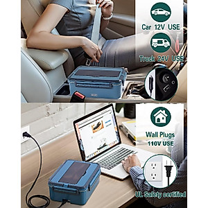 FanFanOK Electric Lunch Box Food Heater 80W Heated LunchBoxes for Adults Work/Car/Truck/Home, 1.8L Portable Food Warmer Heating Lunchbox with Insulated Lunch Bag 12V 24V 110V