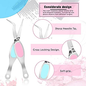 6 Pieces Craft Tweezers Crossing Lock Curved Stainless Steel Soft Grip Precision Tweezers Reverse Grip Fine Tip Tweezers for DIY Craft, Jewelry, Beading, Electronics, Laboratory Work