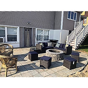PHI VILLA 9 Piece Outdoor Furniture Sectional Patio Sofa Dining Set with Cushion Box Storage
