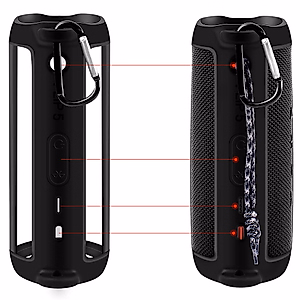 Silicone Case for JBL FLIP 5 Waterproof Portable Bluetooth Speaker, Gel Soft Skin Rubber Cover, Travel Carrying Storage Bag Pouch with Shoulder Strap and Carabiner (Blue)