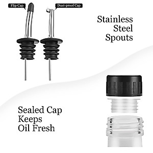 DIMBRAH Olive Oil Dispenser, Oil Dispenser Bottle for Kitchen, White Olive Oil Bottle with 2 No-drip Pourers and Funnel, Farmhouse Glass Oil Bottle - [SINGLE PACK]