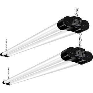 hykolity 2 Pack 4FT Linkable LED Shop Light for Garage, 4400lm, 4FT 42W Utility Light Fixture, 5000K Daylight LED Workbench Light with Plug, Hanging or Surface Mount, Black - ETL