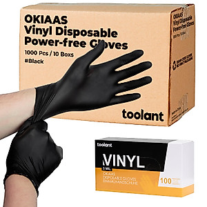 OKIAAS Black Disposable Gloves Medium, Vinyl Gloves Disposable Latex Free, 5 mil, 50 Count, for Food Prep, Household Cleaning, Hair Dye, Tattoo