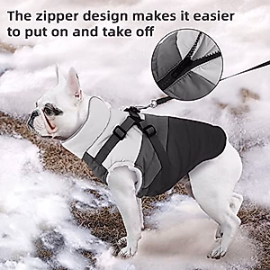 NASKEE Warm Dog Winter Coat Cozy Waterproof Windproof Dog Outdoor Jacket, Adjustable Pet Vest with Harness & D Rings, Thick Polar Fleece Lining, for Small & Medium Dogs