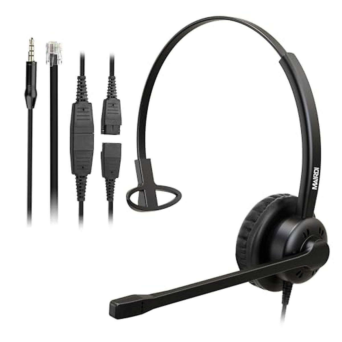 MAIRDI Phone Headset with Noise Canceling Microphone, Call Center Office Headset with RJ9 Jack & 3.5mm Connector for Landline Deskphone Cell Phone PC Laptop, Telephone Headset Work for Polycom