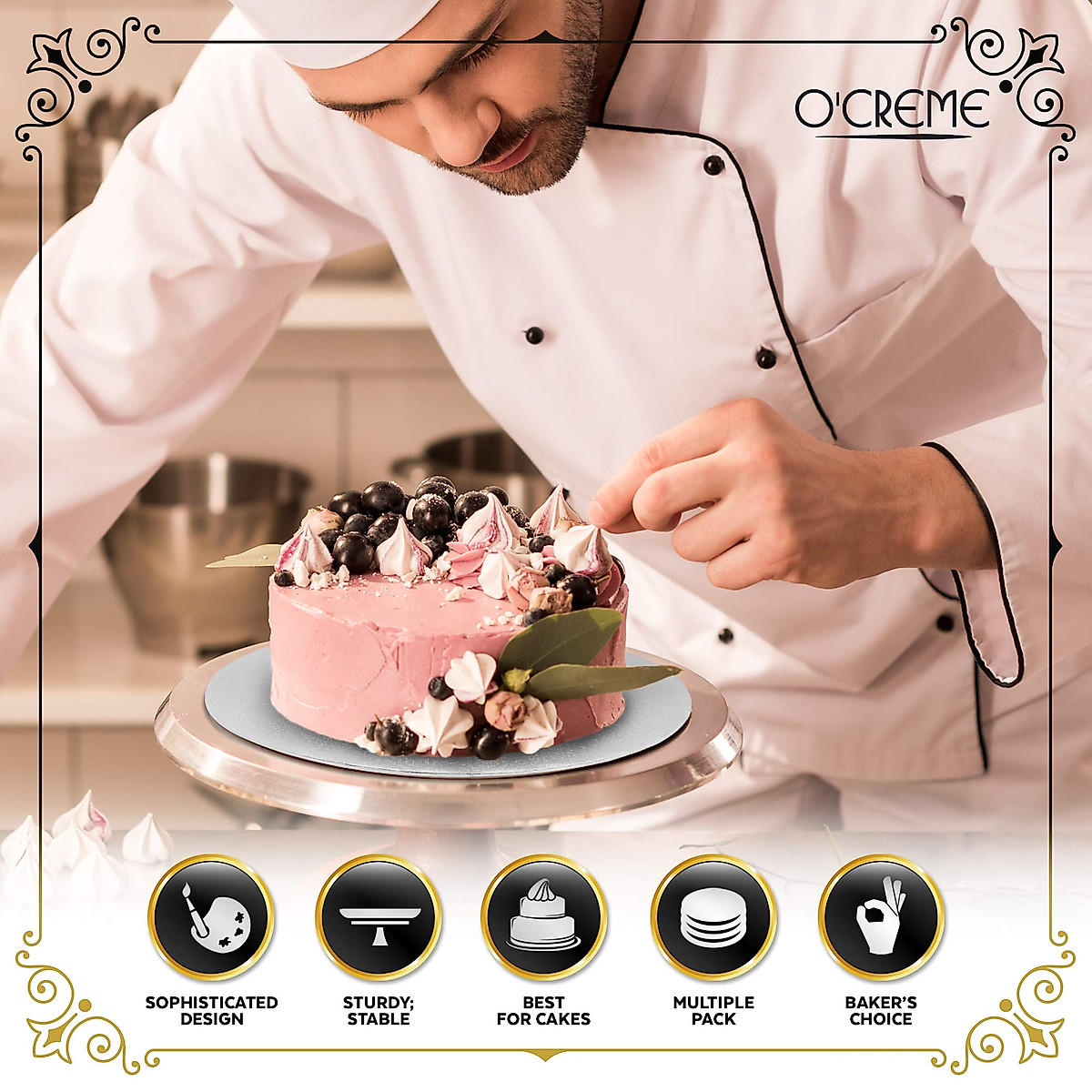 O'CREME White Wraparound Cake Pastry Round Drum Board 1/4 Inch Thick, 12 Inch Diameter - Pack of 10