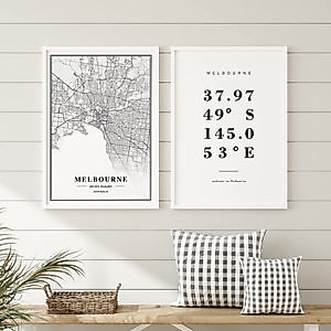 Dear Mapper Melbourne Australia View Abstract Road Modern Map Art Minimalist Painting Black and White Canvas Line Art Print Poster Art Print Poster Home Decor (Set of 3 Unframed) (12x16inch)