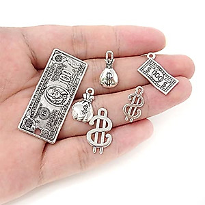 Honbay 60PCS Alloy Dollar Sign Charms Pendant Money Bag 100 Dollars Bill Pendants for Earrings Bracelet Necklace Jewelry Making (6 Style)
