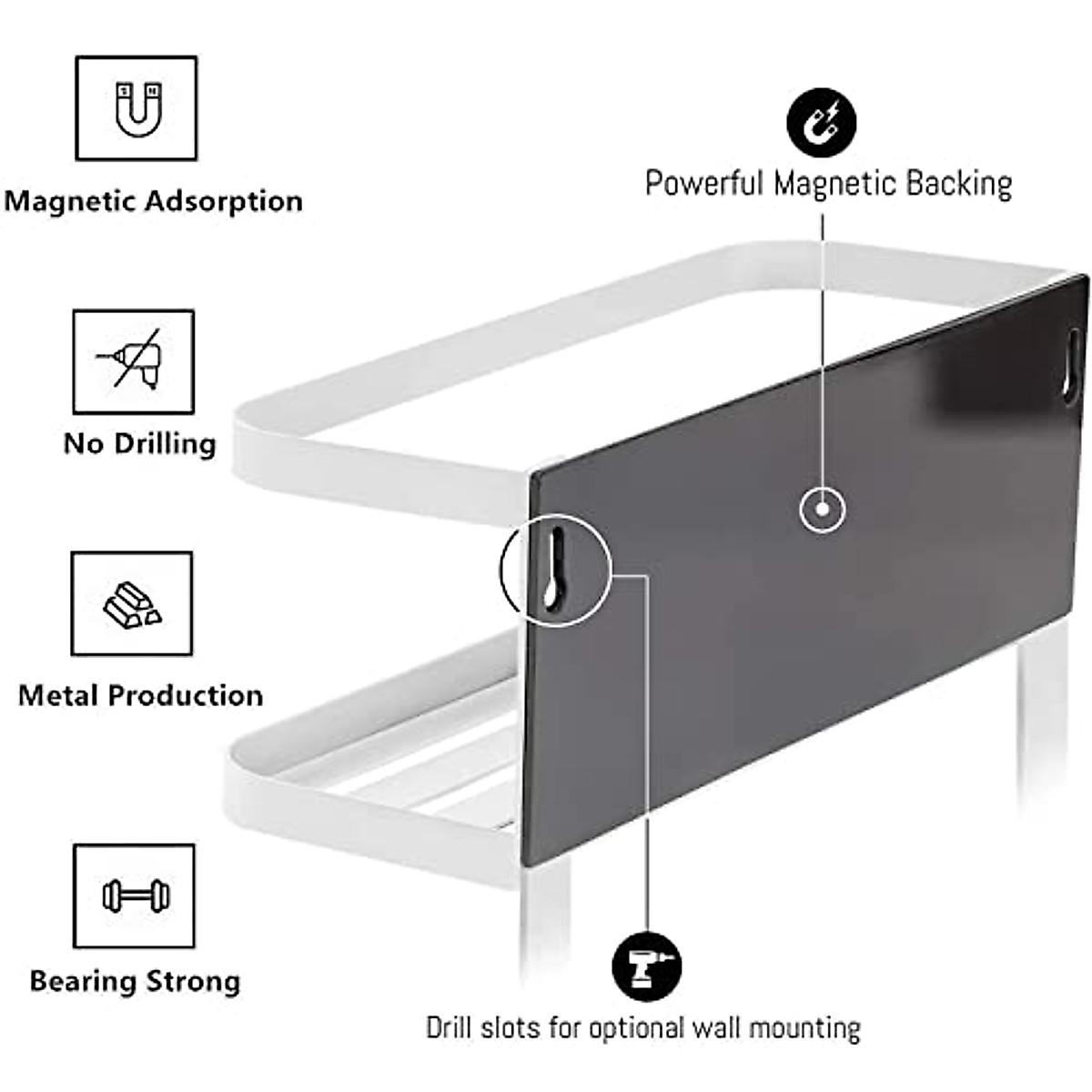 Couah Magnetic Spice Rack , Magnetic Paper Towel Holder Kitchen with 2-Tier Magnetic Shelf and 1 Paper Towel Roll Holders for Magnetic Spice Rack for Refrigerator -White