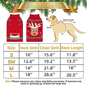 HUMLANJ Christmas Dog Turtleneck Sweater Winter Reindeer Snowflake Sweater with Leash Hole Puppy Knitwear Pullover Holiday Sweaters for Small Medium Large Dogs