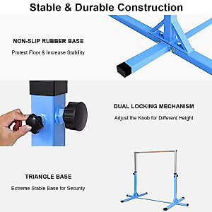 LHONE Exercises Gymnastics Training Bar,Adjustable Horizontal Junior Training Kip Bars,Gymnasts 1-4 Levels Practice Bar for Gymnast Beginner Home (Blue)