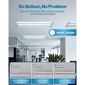 Sunco 50 Pack T8 LED Tubes 4FT Replacement for Fluorescent Bypass Ballast or Plug and Play 20W 2400 LM 5000K Daylight Ballast Compatible Single Ended or Double Ended Hybrid Type A+B Frosted Lens ETL