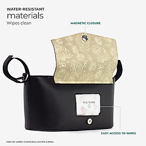 TWELVElittle Stroller Organizer Peek A Boo Stroller Caddy with Baby Wipes Case in Vegan Leather, Black