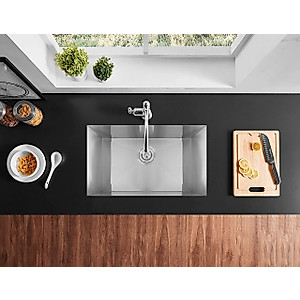 KABCO K-SSZRIS5 16 Gauge 28 Inch Undermount Zero Radius Stainless Steel Kitchen Sink Big Single Bowl Stainless Steel Grid Combo Package 28"L X 18"W X 10"D Inch