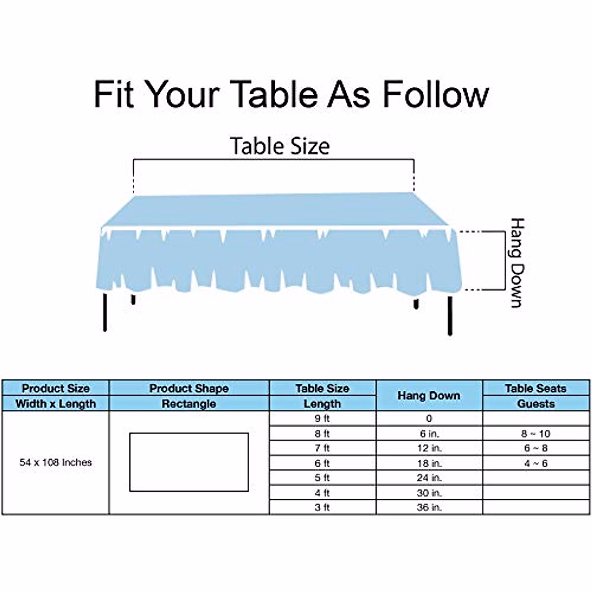Light Blue Plastic Tablecloths 2 Pack Disposable Table Covers 54 x 108 Inch Baby Shower Party Tablecovers PEVA Sky Blue Table Cloths for BBQ Picnic Birthday Wedding Parties 8 ft Rectangle Table Use
