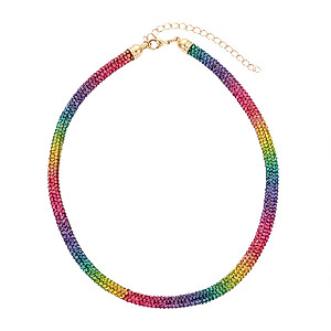 ZITULRY Leopard Print Crystaldust Choker Necklace for Women Rainbow Colored Rhinestone Beaded Choker Necklace (Rainbow)