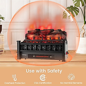 ORALNER Electric Fireplace Insert Logs, 20-Inch Infrared Quartz Fake Fireplace Heater, Realistic Birchwood Logs, Adjustable Temperature, Overheat Protection, 1500W, Black