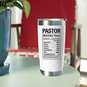 Panvola Pastor Nutritional Facts For Ministers Preachers Ordination Travel Mug Welcome Appreciation Christmas Stainless Steel White Vacuum Insulated Tumbler 20oz With Lid And Straw