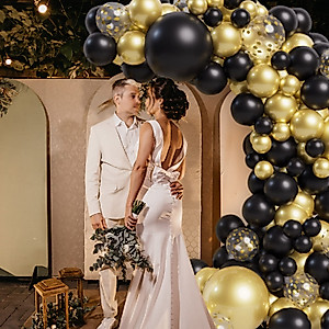 KAWKALSH 137Pcs Black and Gold Balloons Garland Arch Kit, Metallic Gold Confetti Latex Balloons for Graduation Party Baby Shower Wedding Anniversary Birthday Party Decorations…