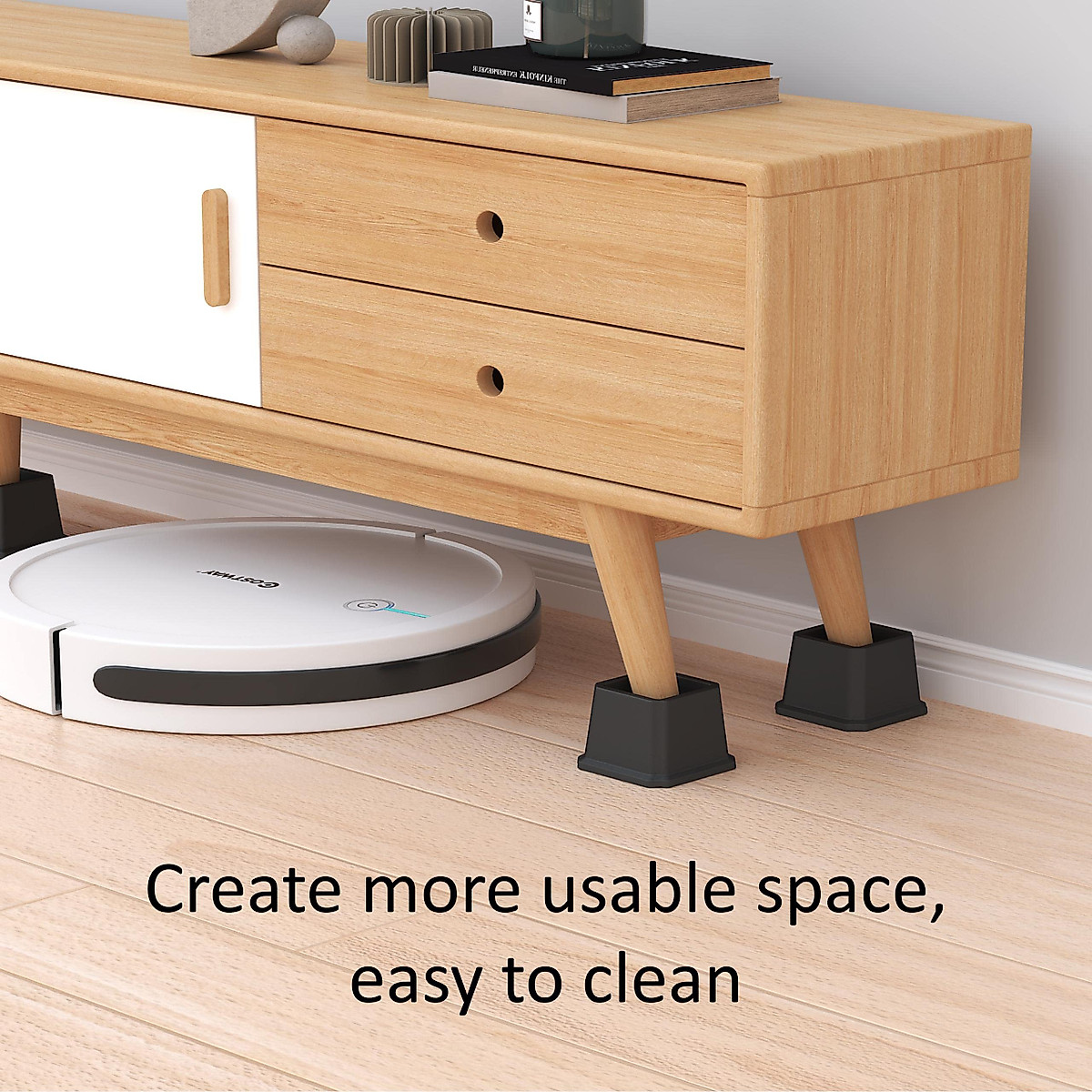 Whynonap Bed Risers 2 Inch Heavy Duty Bed Elevators, Set of 6 Lifts Up 2000 lbs Furniture Riser for Sofa and Table, Black