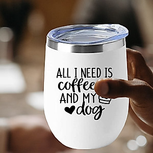 Yipaidel All I Need Is Coffee and My Dog Tribal 12 OZ Wine Tumbler with Lid Stemless Double Wall Vacuum Travel Mugs stainless steel Coffee Cup for Cold Hot Drinks Wine Coffee Cocktails Beer