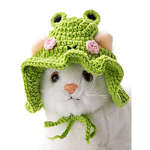 QWINEE Cartoon Design Knit Cute Dog Hat Soft Cat Hat Rabbit Hat Halloween Christmas Party Costume Head Wear Accessories for Puppy Cat Kitten Small Dogs Small Animals Green and Pink Medium