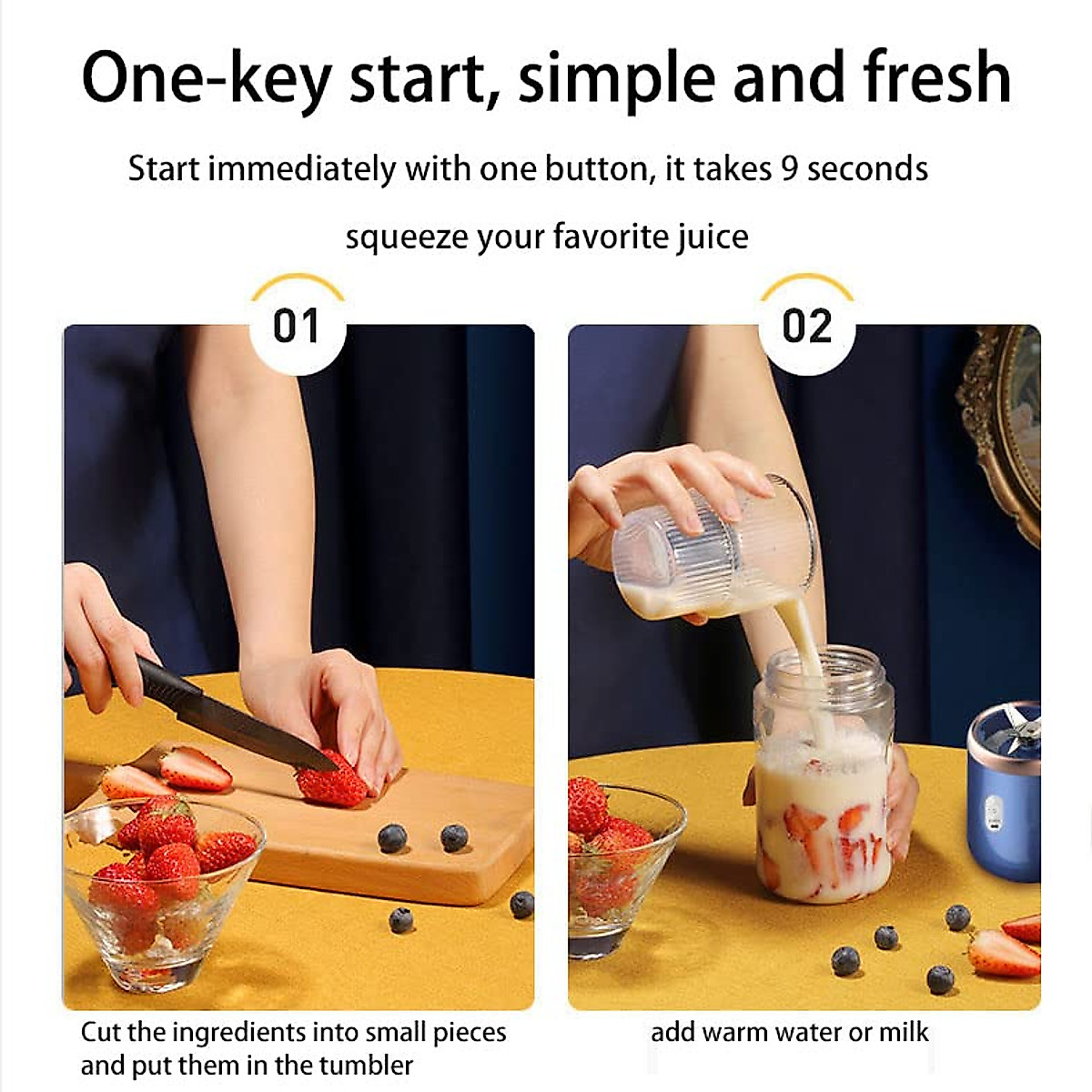 Portable Blender,USB Rechargeable with Six Blades, for Sports Travel and Outdoors,Stainless Steel Ice Sabre-Blades.