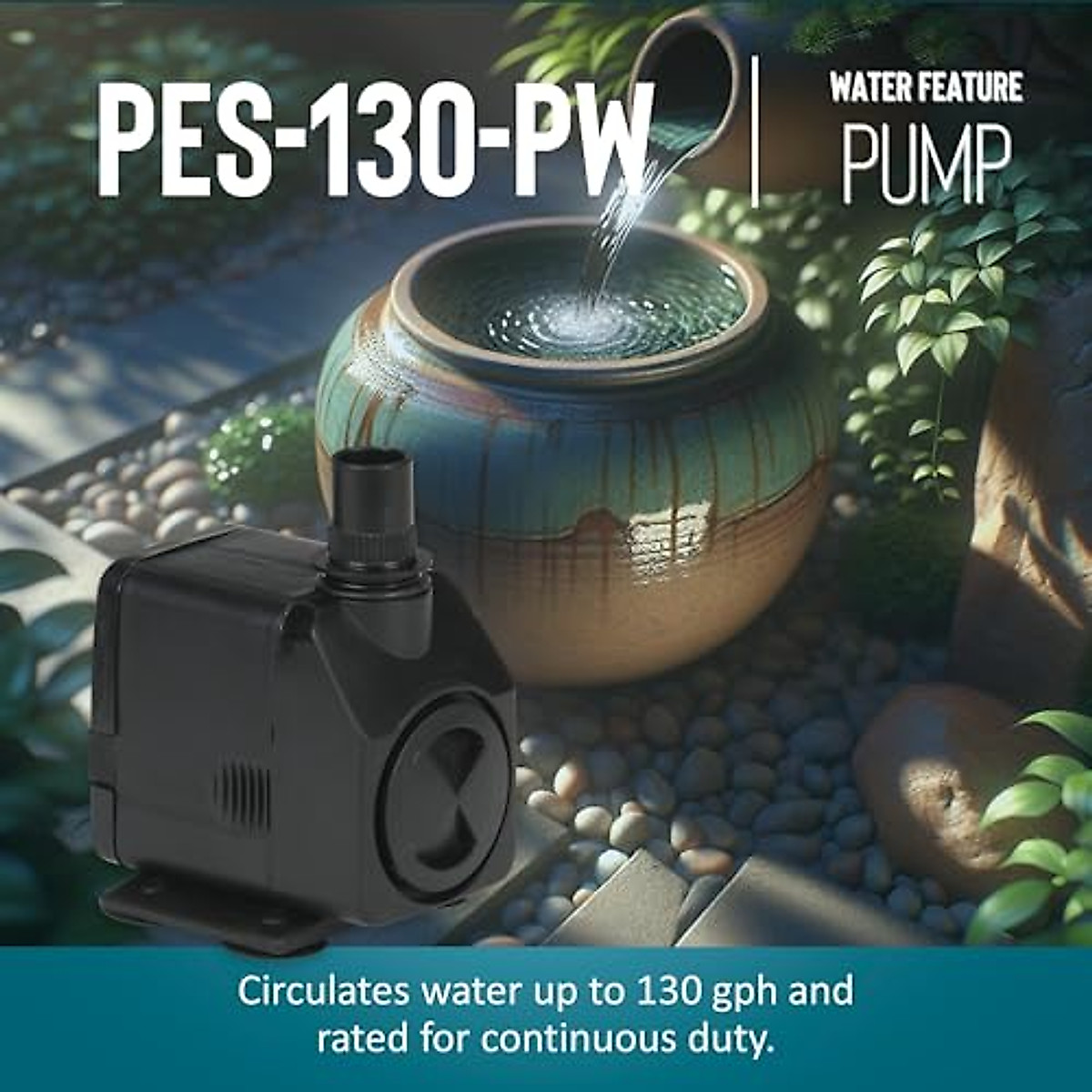 Little Giant PES-130-PW 115-Volt, 130 GPH Magnetic Drive Fountain/Pond Pump with 6-Ft. Cord, Black, 566716