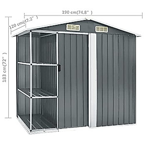 vidaXL Outdoor Storage Shed, Garden Shed with Rack, Metal Storage Shed, Backyard Shed for Patio Lawn Bicycles Gardening Tools Lawn Mowers, Gray