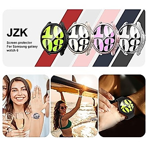 [2+4] Pack Screen Protector for Samsung Galaxy Watch 6 40mm,JZK 2 Hard PC Protective Bumper Case + 4 Tempered Glass Screen Protector Film for Galaxy Watch 6 40mm Accessories，Starlight