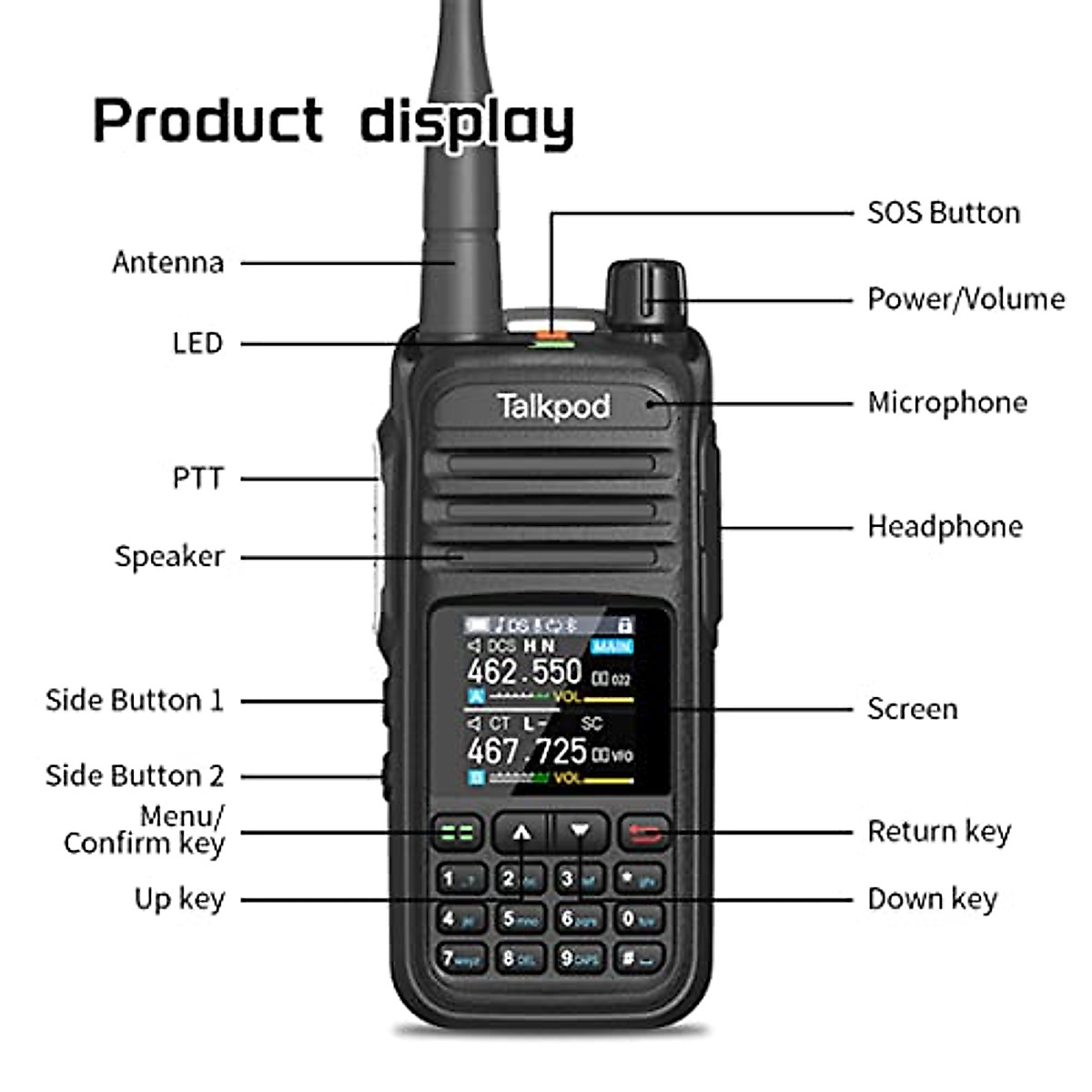 Talkpod A36Plus GMRS Handheld Radio，512 Channel Ham Walkie Talkies for Adult Long Range, AM AIR VHF UHF 7-Band Receive